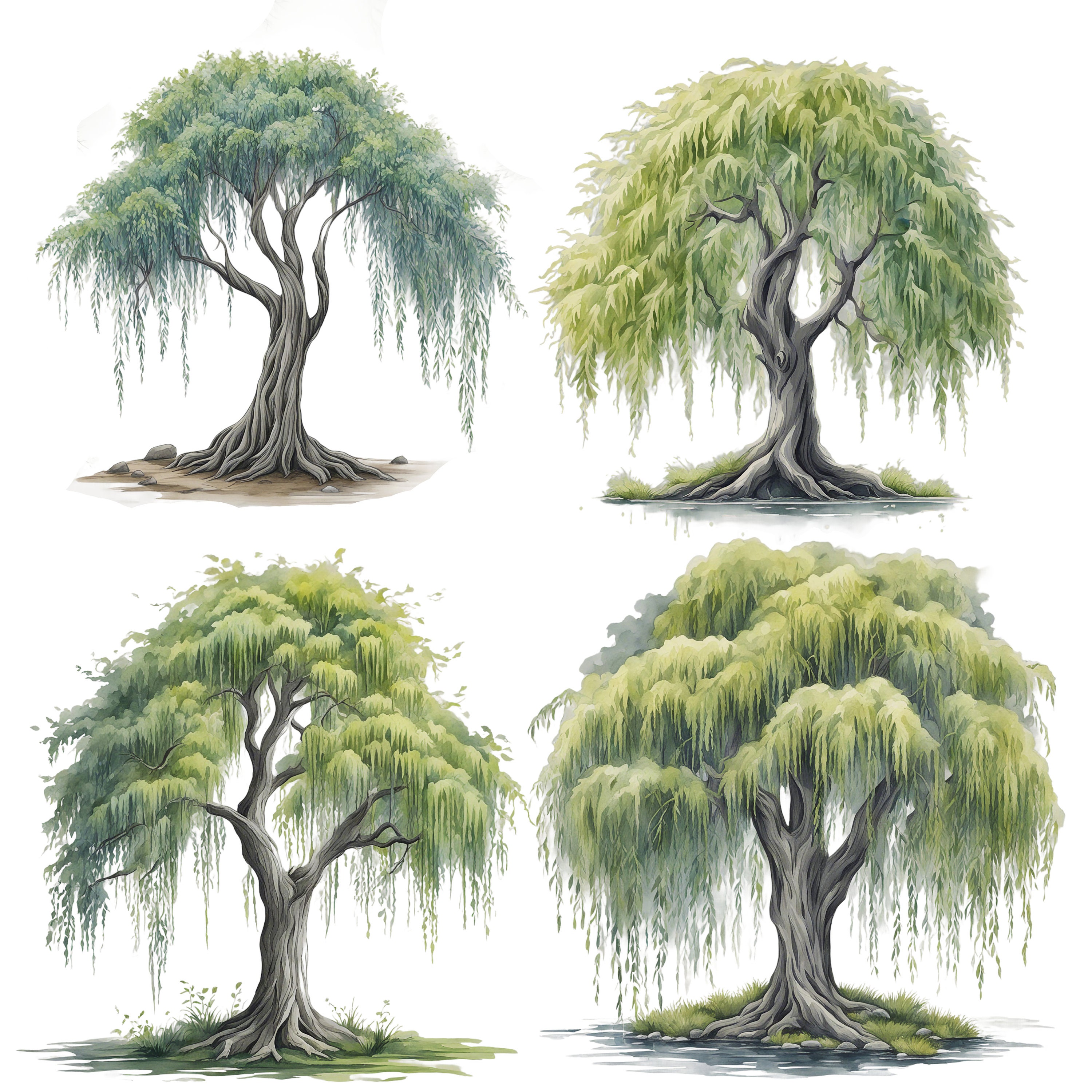 Watercolor Weeping Willow Tree Clipart PNG Willow Tree Graphics ...