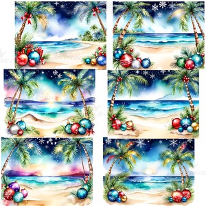 Tropical Christmas Watercolor Palm Tree Clipart Palm Tree Beach ...