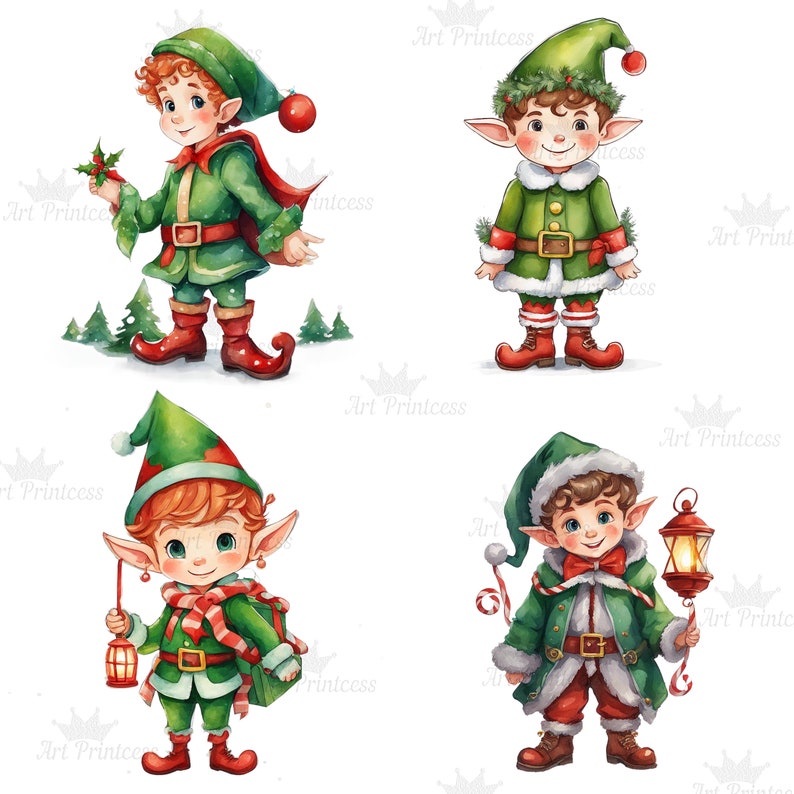 Christmas Elf Boys Clipart PNG Watercolor Christmas Elves Boys - Etsy