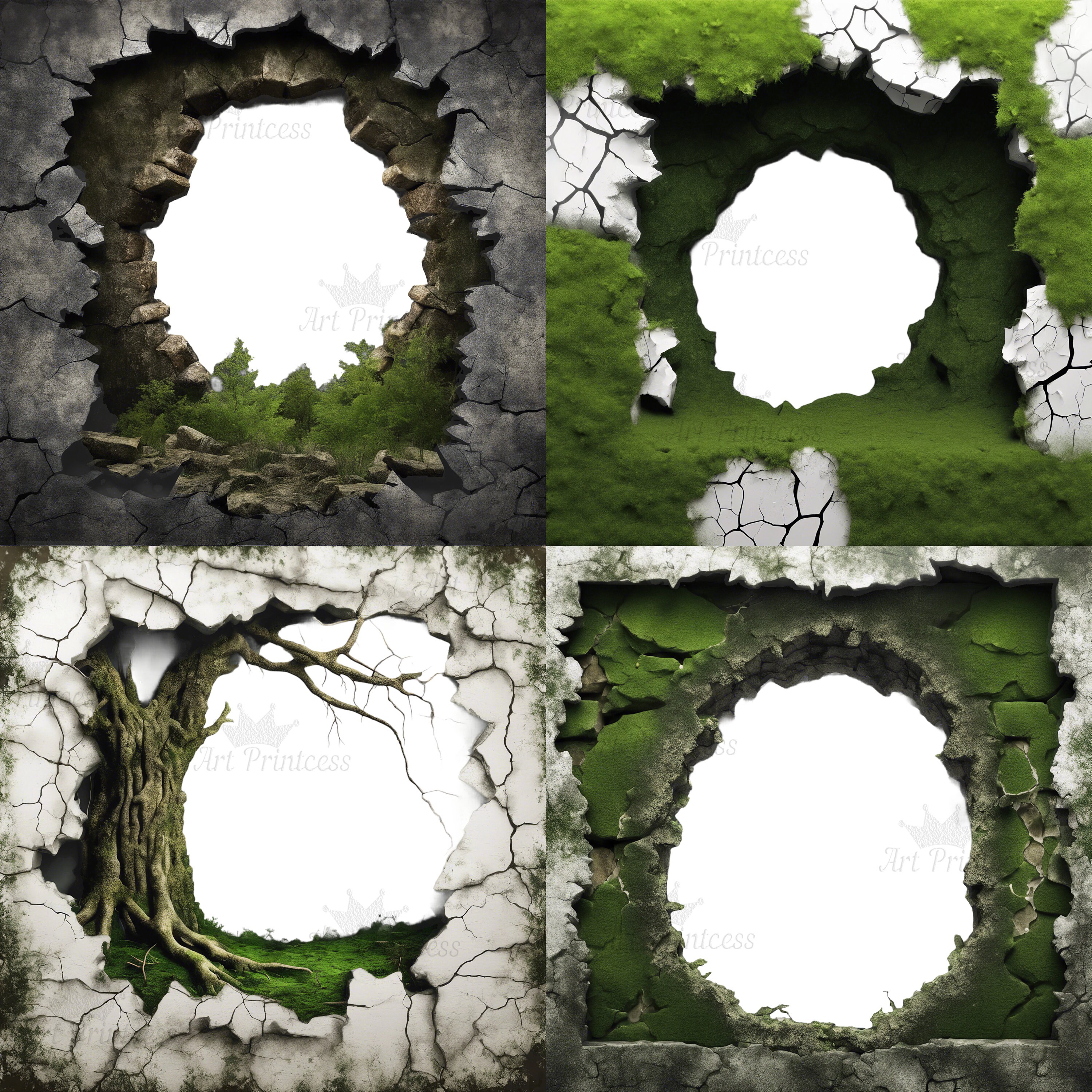 Breakthrough Wall Crack 3D Effect Border Frame Rock Cave Entrance Hole ...