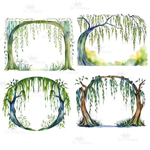 Weeping Willow Tree Border Frame Transparent Background Clipart Bundle ...
