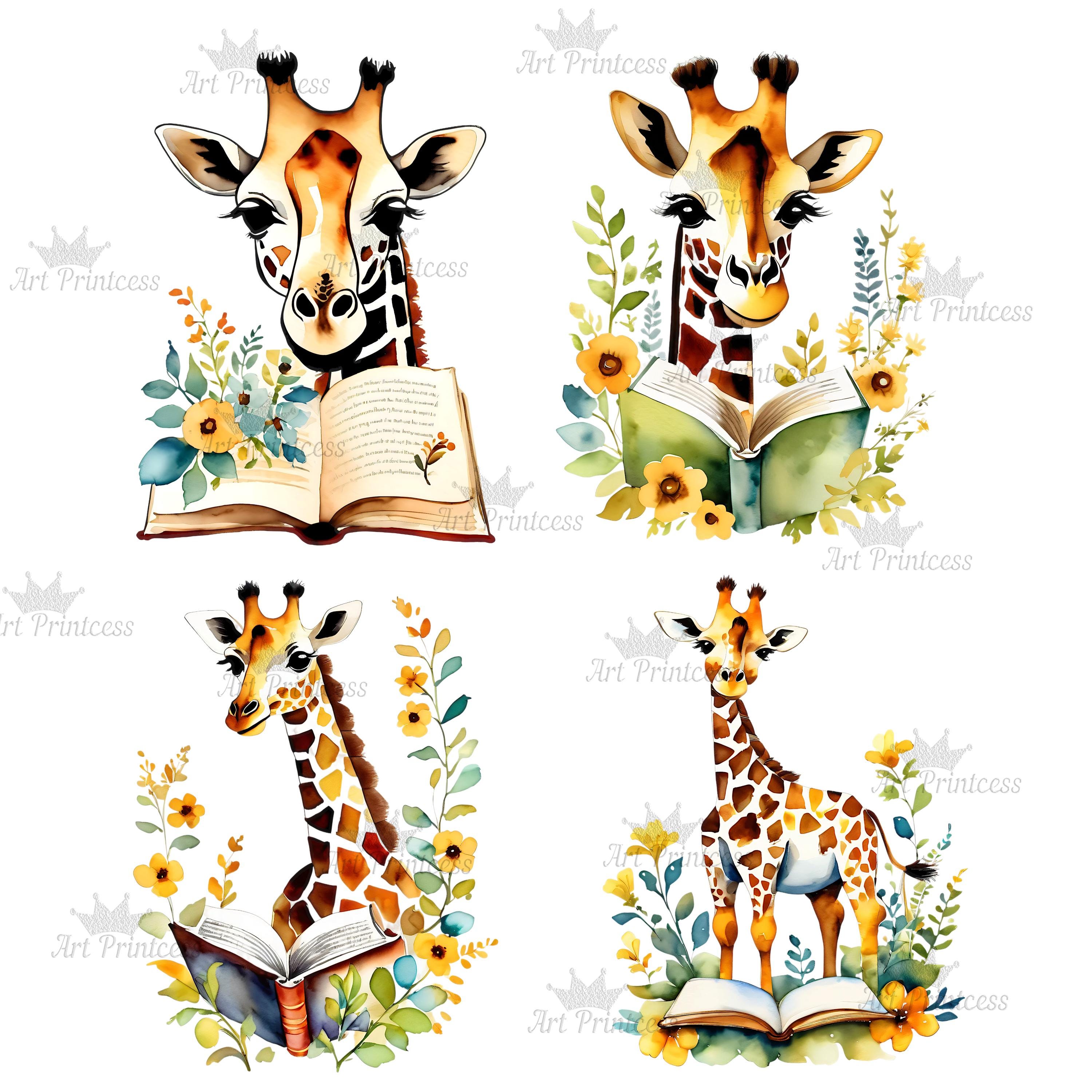 Cute Safari Animals Reading Books Watercolor Clipart PNG Cute Jungle ...