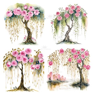 Pink Watercolor Weeping Willow Tree Clipart Transparent Background ...