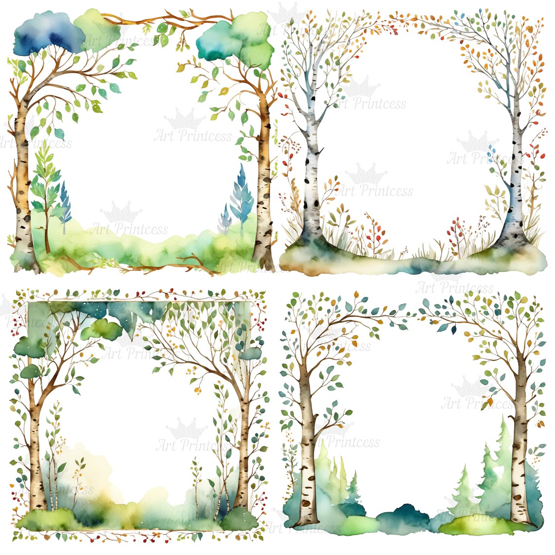 Watercolor Birch Tree Border Frames Clipart Birch Tree Borders ...