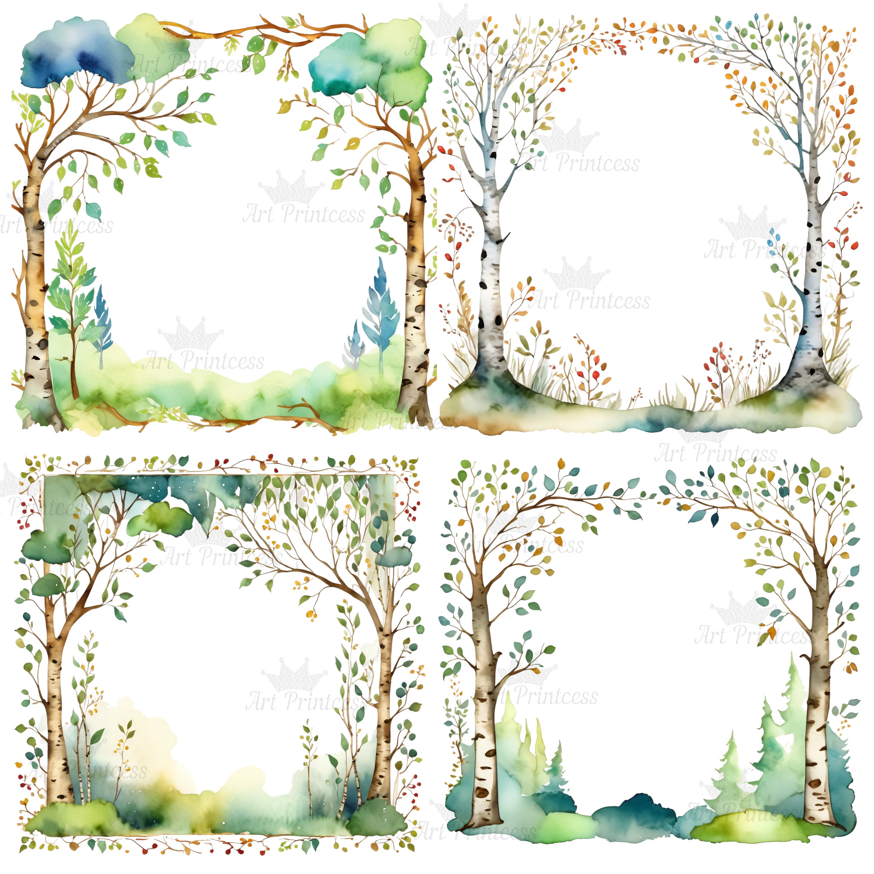 Watercolor Birch Tree Border Frames Clipart Birch Tree Borders ...
