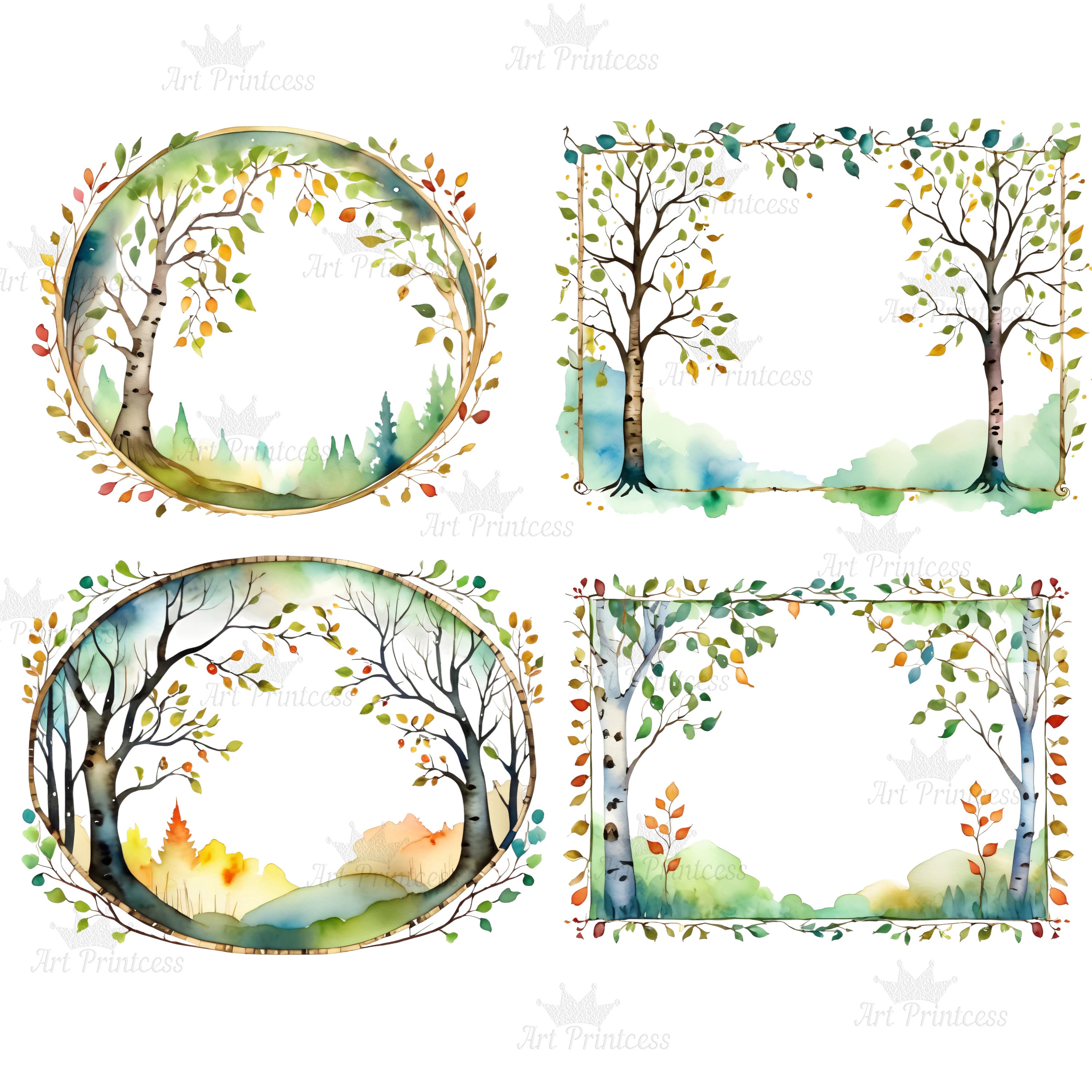 Watercolor Birch Tree Border Frames Clipart Birch Tree Borders ...
