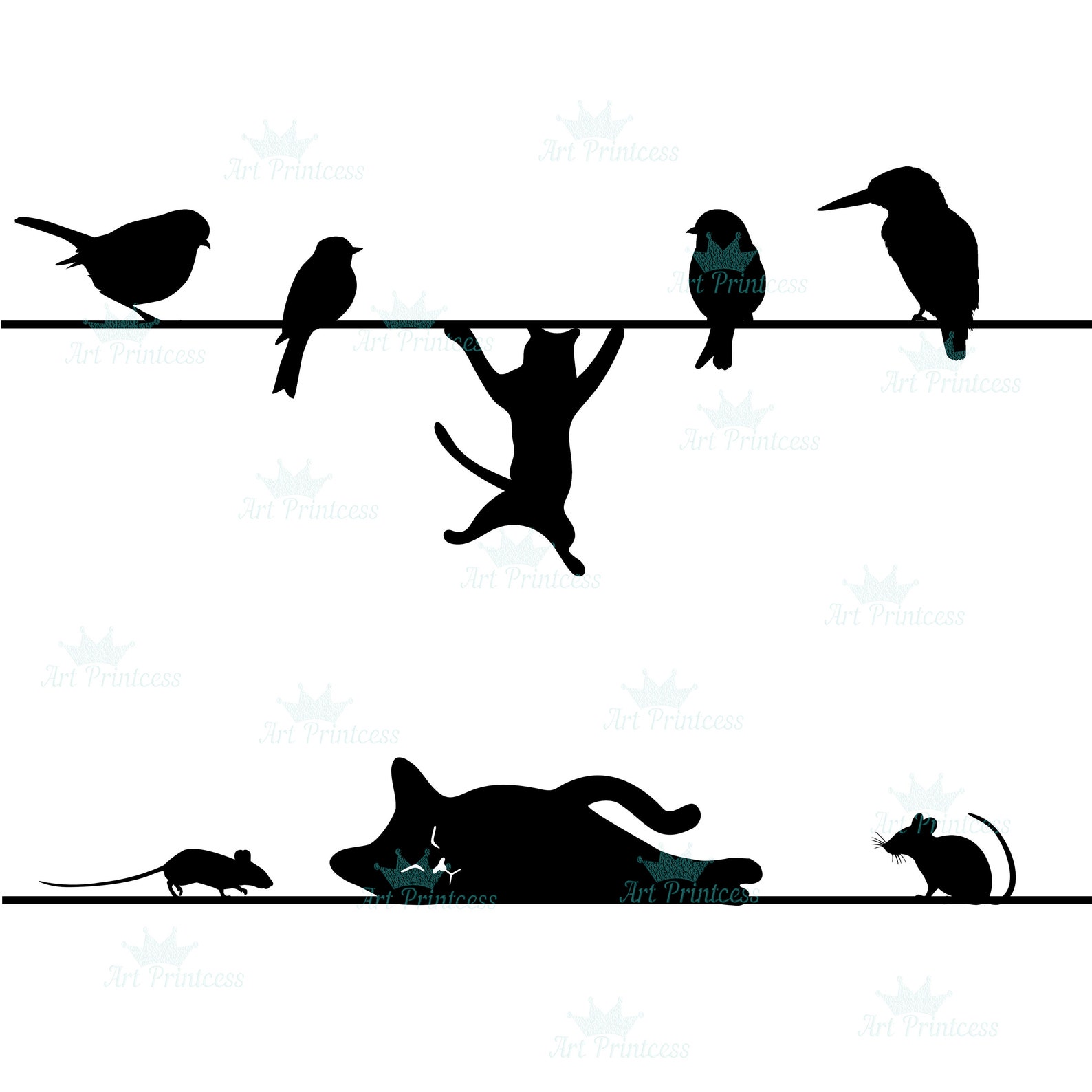 Trendy Cats on Washing Line Silhouette Clipart PNG SVG Bundle Funny Cat ...