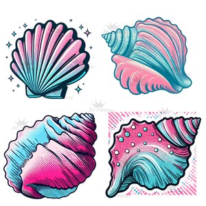 Preppy Seashell Watercolor Clipart PNG Pastel Tropical Glitter Seashell ...