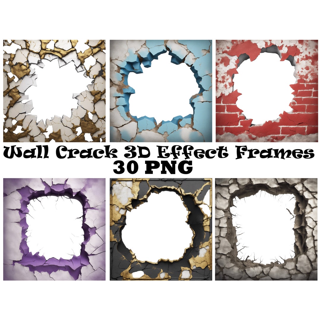 Grunge Wall Crack Hole 3d Effect Border Frame PNG Cracked Breakthrough ...