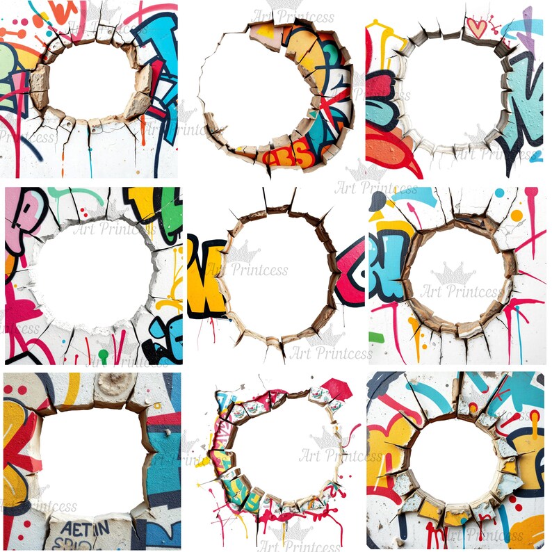 Funky Graffiti Frame Overlays PNG Clipart 3D Grunge Wall Crack Effect ...