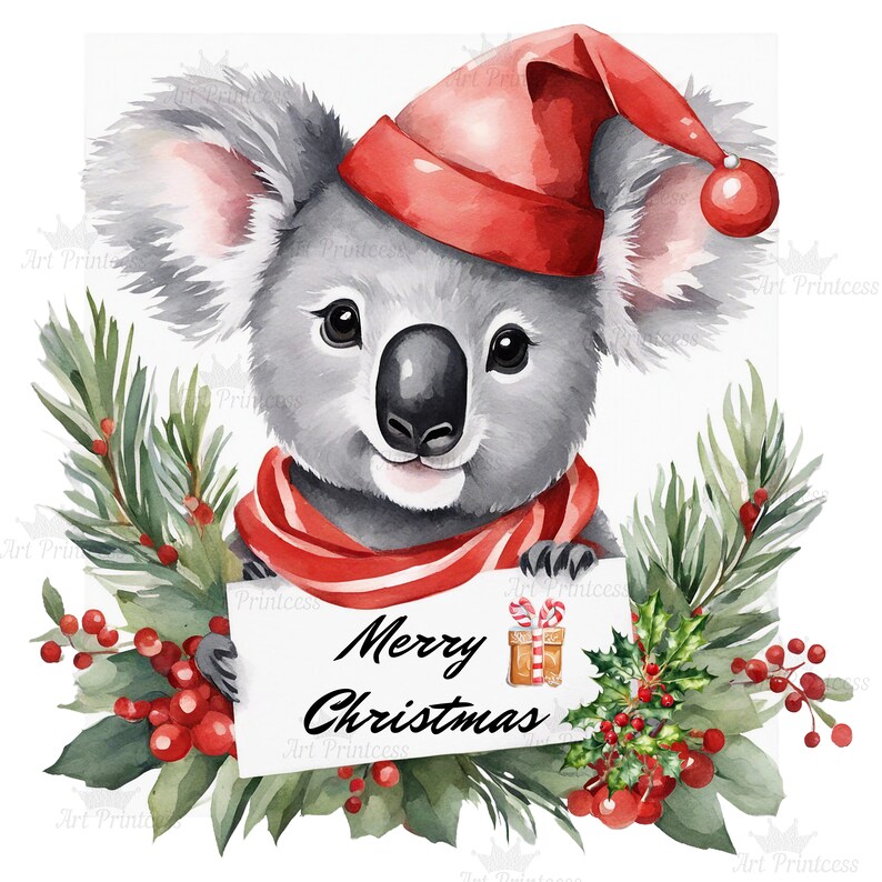 Christmas Koala Watercolor Clipart PNG Festive Koala Bear Graphics ...