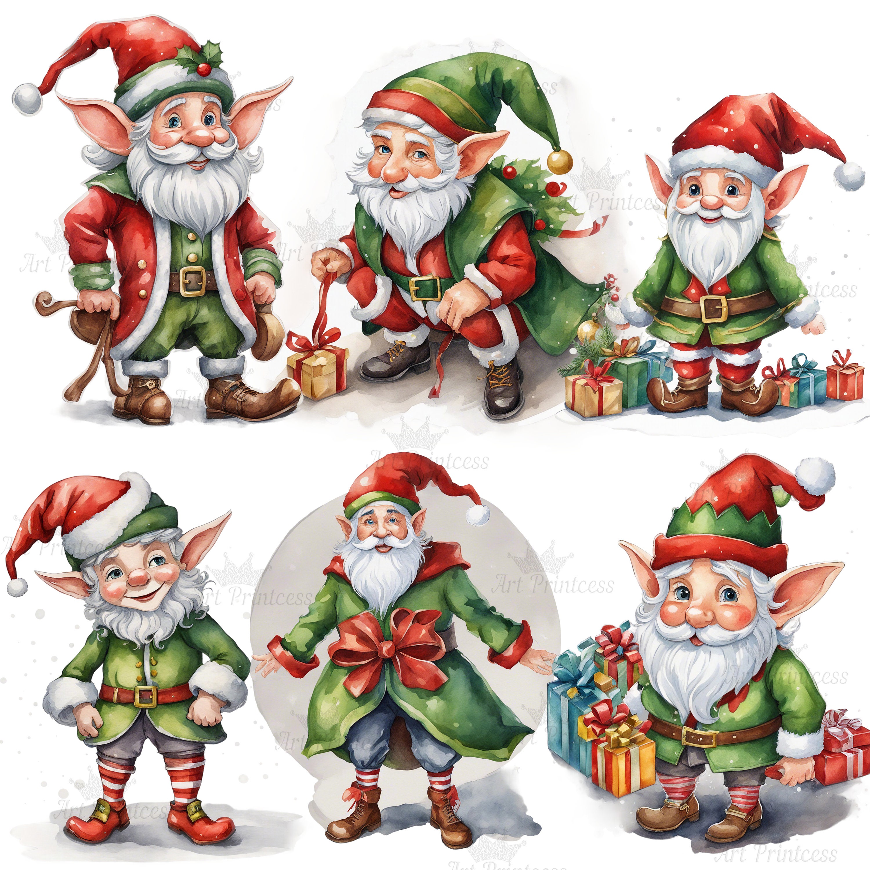 Old Christmas Elves Clipart PNG Watercolor Christmas Elfs PNG Old ...