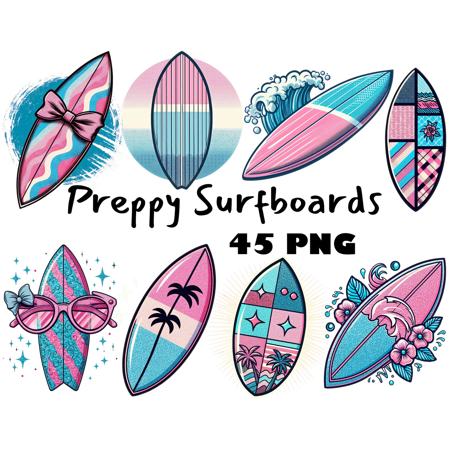 Preppy Summer Surfboards Graphics Transparent Background Clipart Preppy ...
