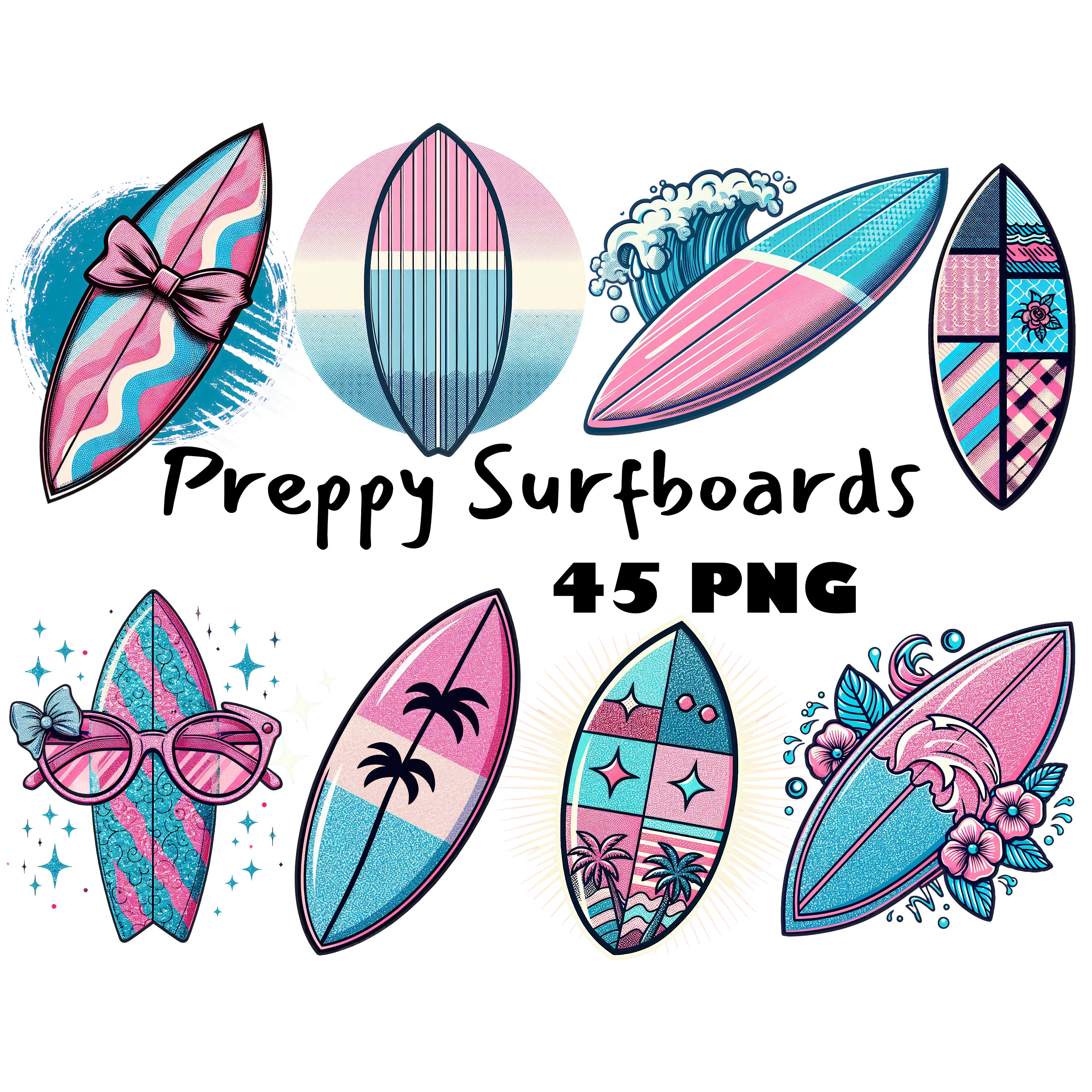 Preppy Summer Surfboards Graphics Transparent Background Clipart Preppy ...
