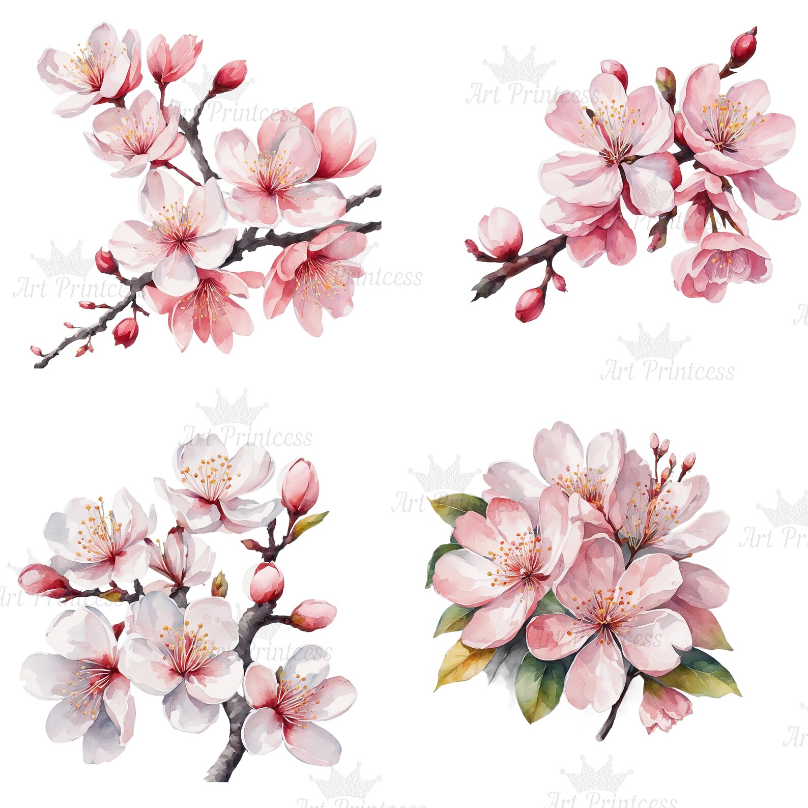 Sakura Watercolor Clipart PNG Bundle Sakura Tree Clipart Sakura Flower ...