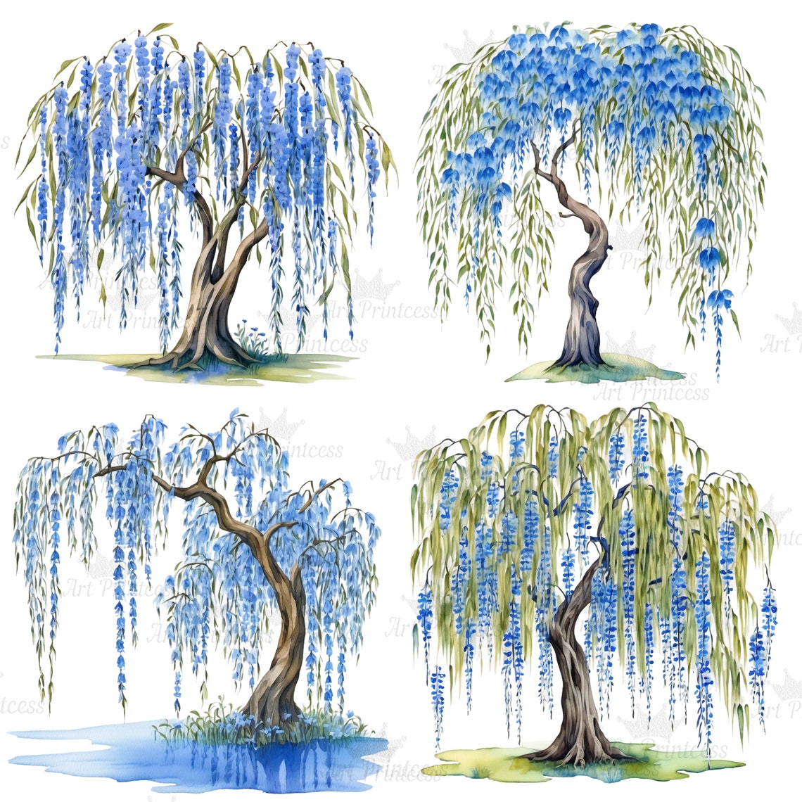 Colorful Weeping Willow Tree Clipart Bundle PNG Willow Anniversary ...