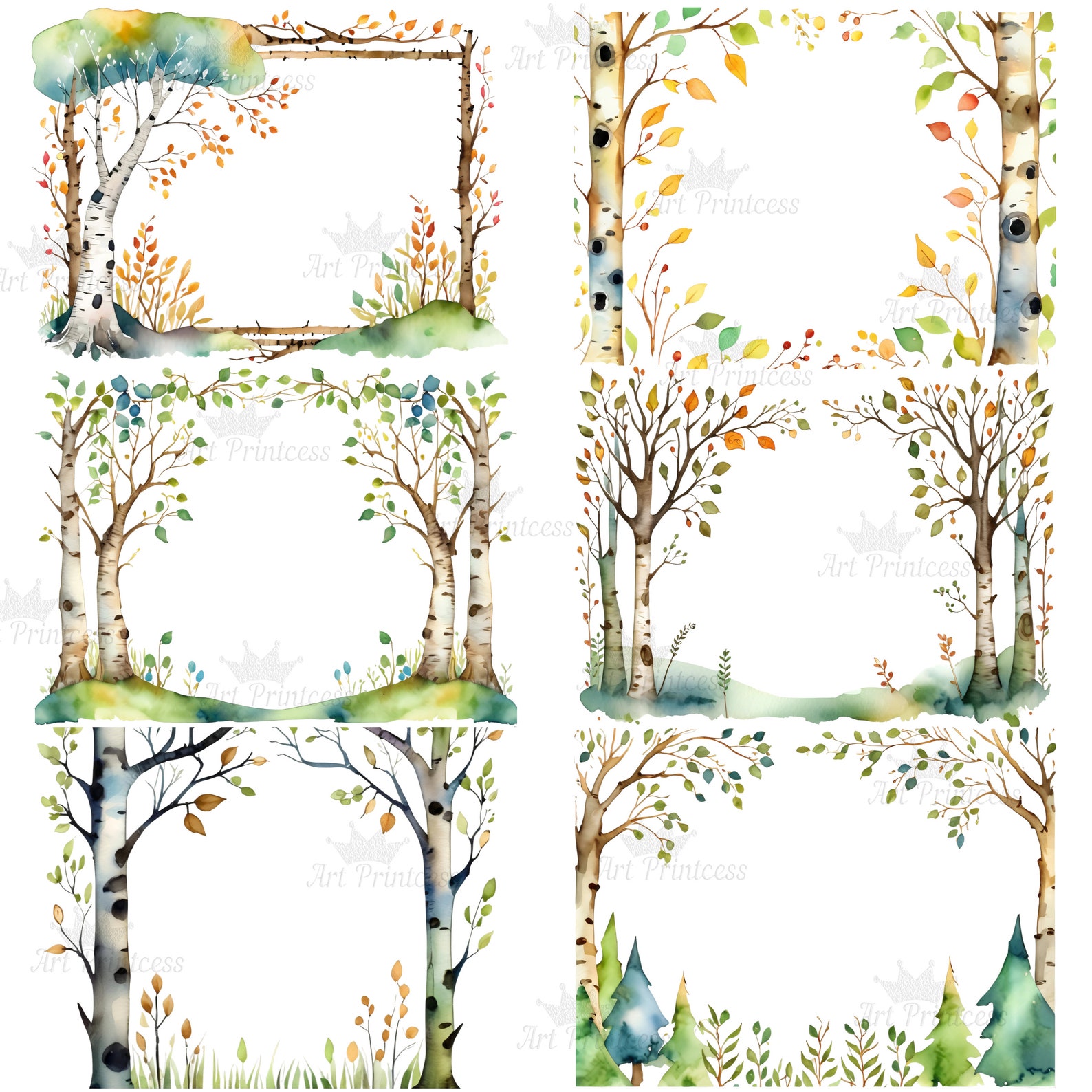 Watercolor Birch Tree Border Frames Clipart Birch Tree Borders ...