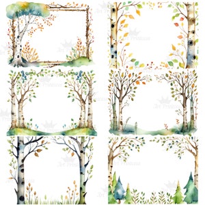 Watercolor Birch Tree Border Frames Clipart Birch Tree Borders ...