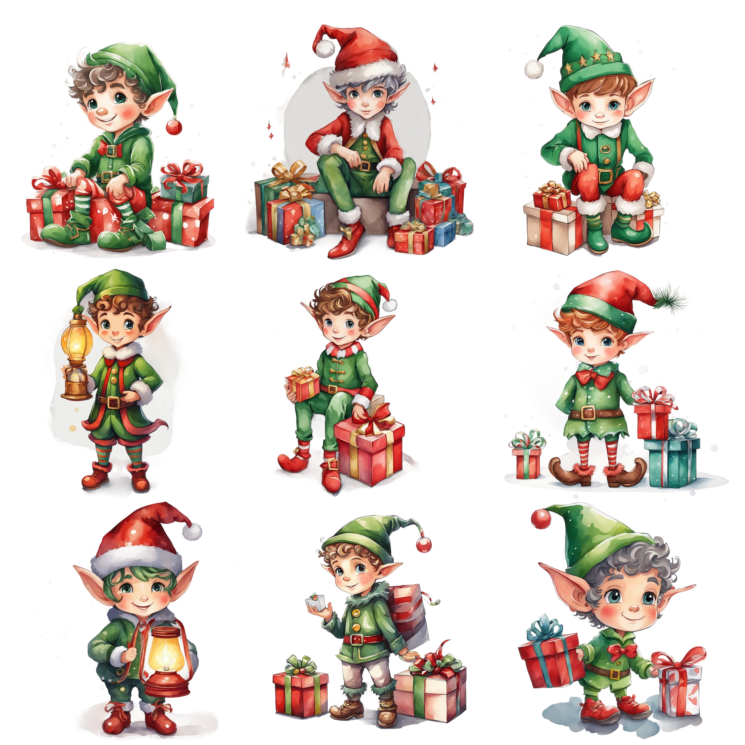 80 Christmas Elf Clipart Bundle Christmas Elves PNG Cute Watercolor ...