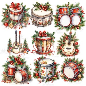 Christmas Musical Orchestra Instruments Watercolor Clipart PNG Festive ...