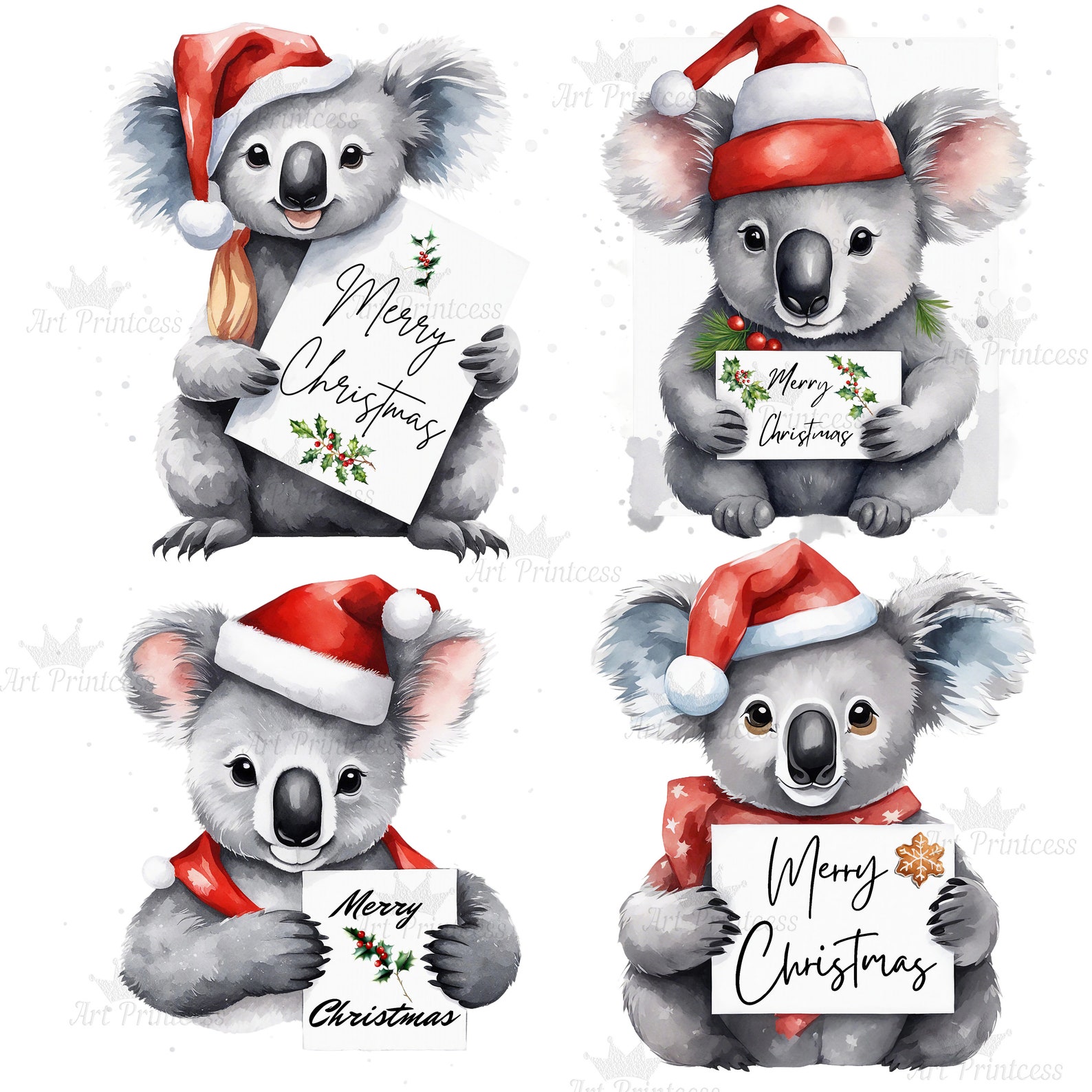 Christmas Koala Watercolor Clipart PNG Festive Koala Bear Graphics ...