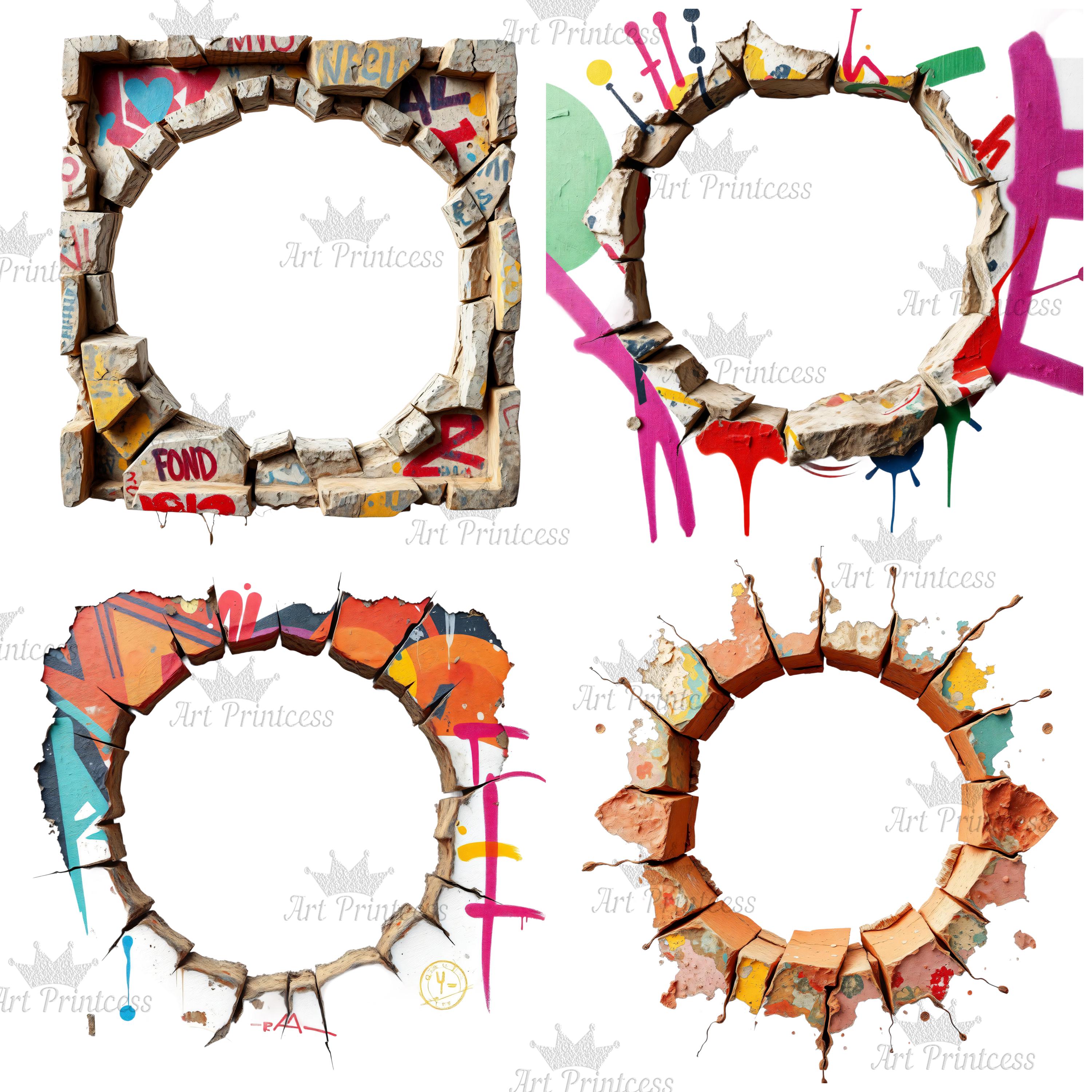 Funky Graffiti Frame Overlays PNG Clipart 3D Grunge Wall Crack Effect ...