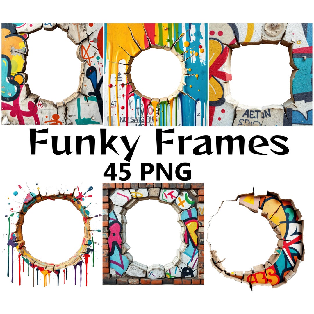 Funky Graffiti Frame Overlays PNG Clipart 3D Grunge Wall Crack Effect ...