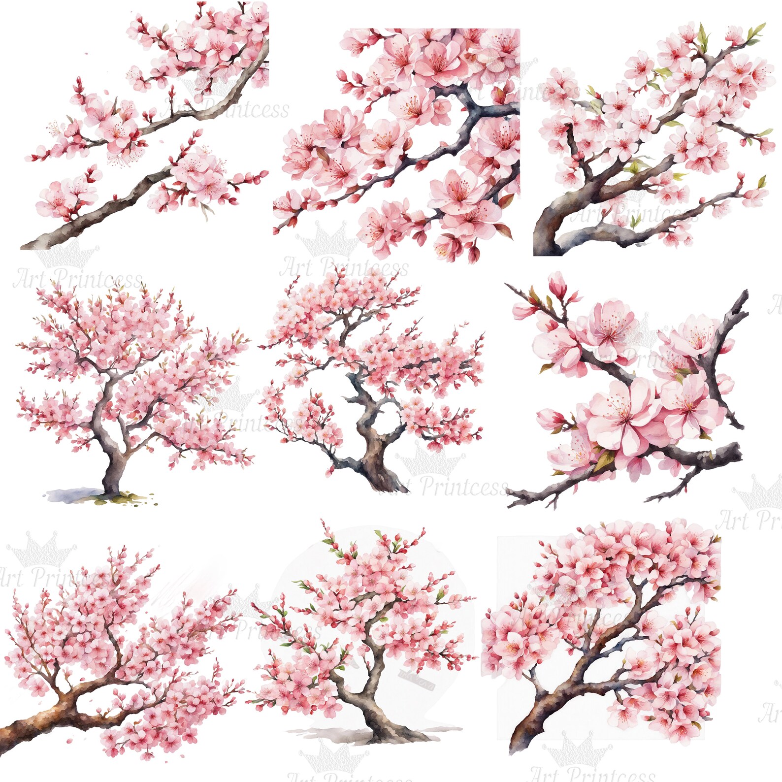 Sakura Watercolor Clipart PNG Bundle Sakura Tree Clipart Sakura Flower ...