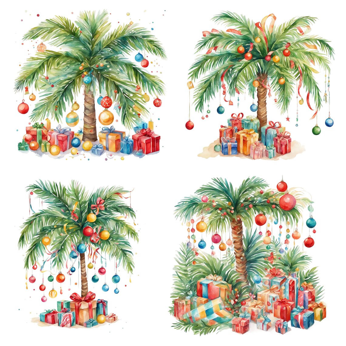 Tropical Christmas Watercolor Palm Tree Clipart PNG Palm Tree Beach ...