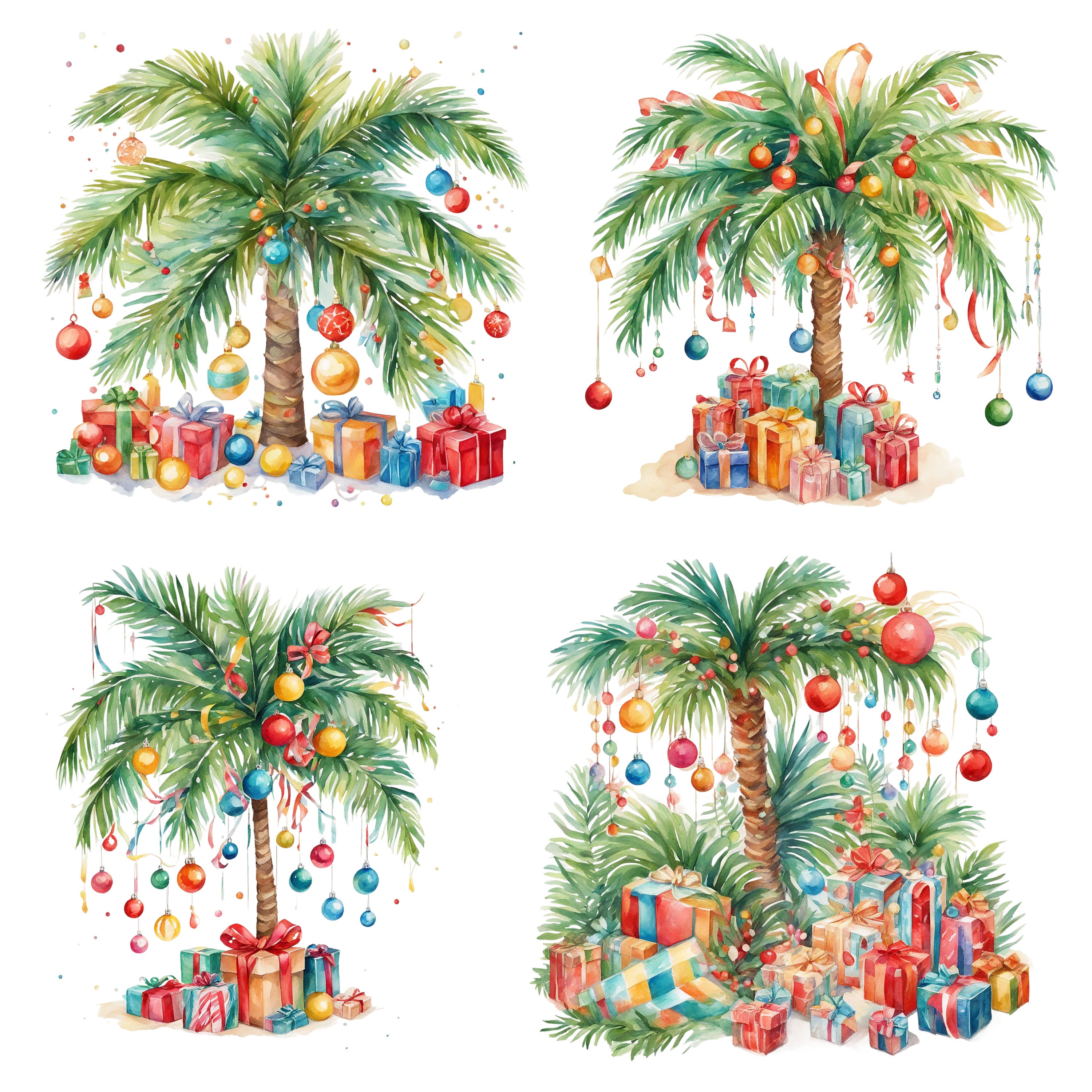 Tropical Christmas Watercolor Palm Tree Clipart PNG Palm Tree Beach ...