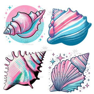 Preppy Seashell Watercolor Clipart PNG Pastel Tropical Glitter Seashell ...