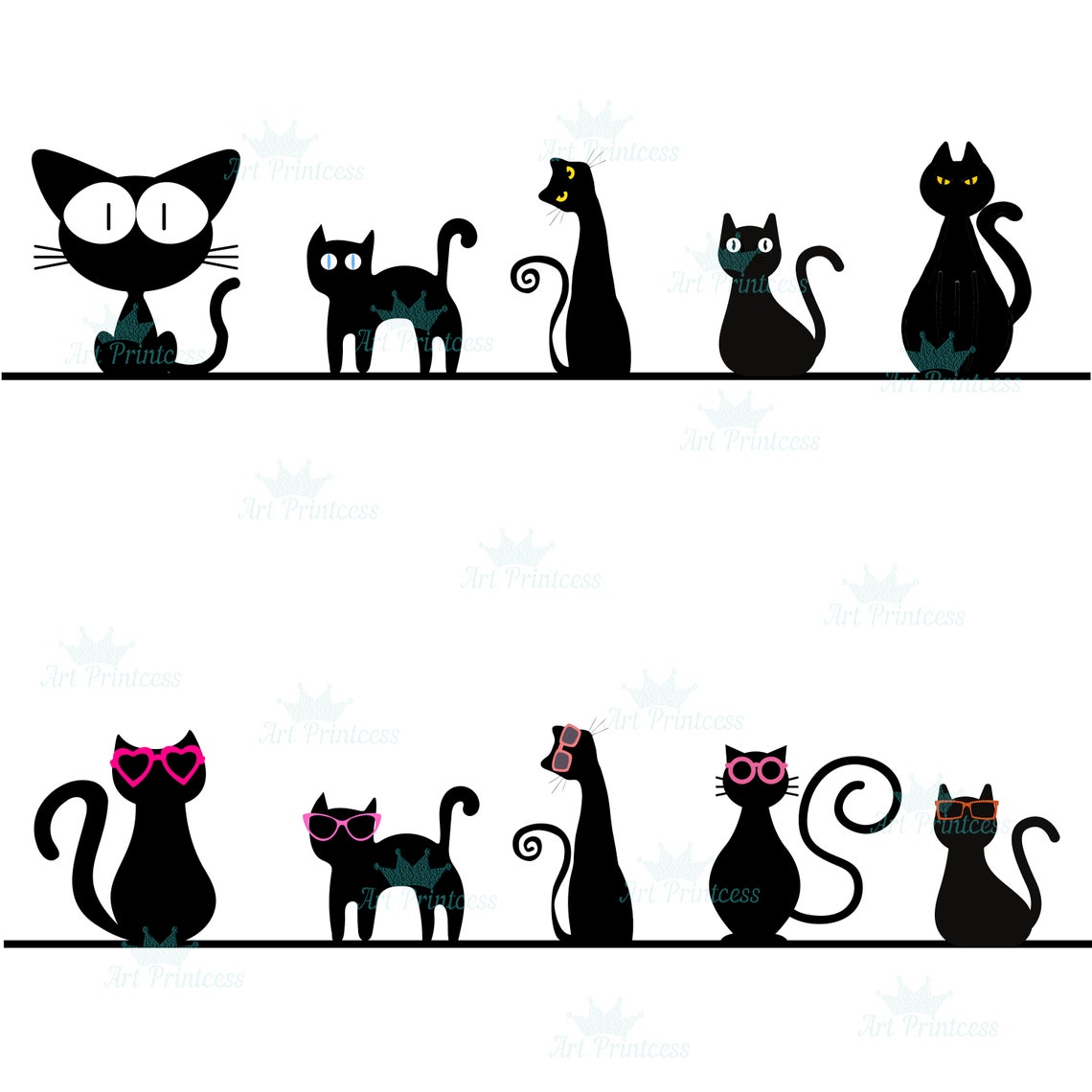 Trendy Cats on Washing Line Silhouette Clipart PNG SVG Bundle Funny Cat ...