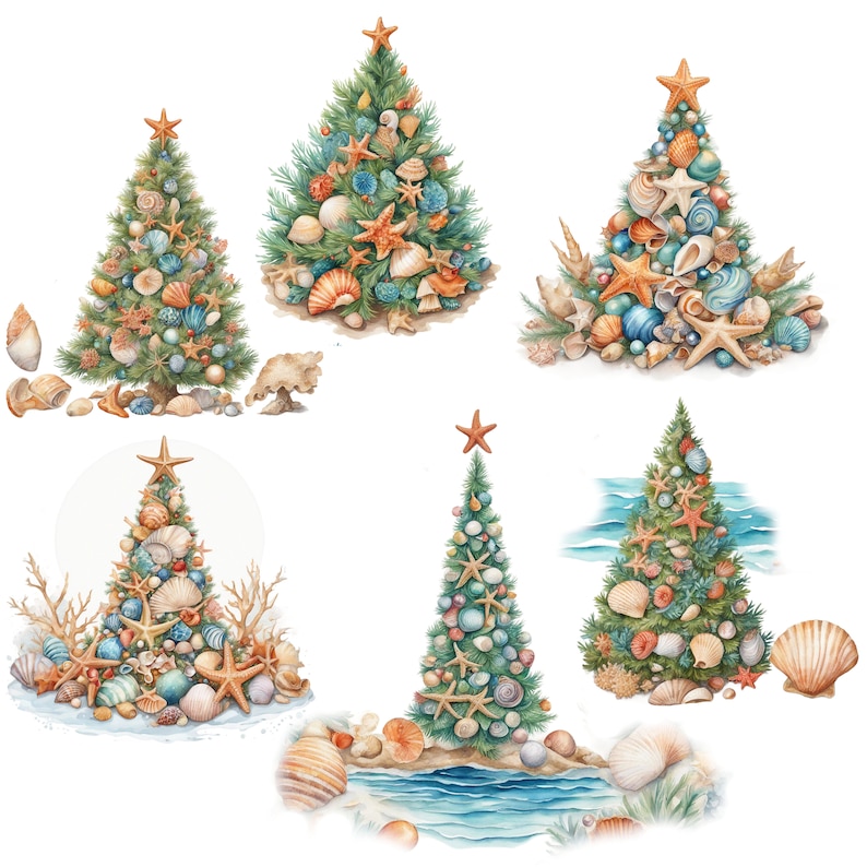 Coastal Christmas Tree Watercolor Clipart PNG Beach Christmas Tree ...