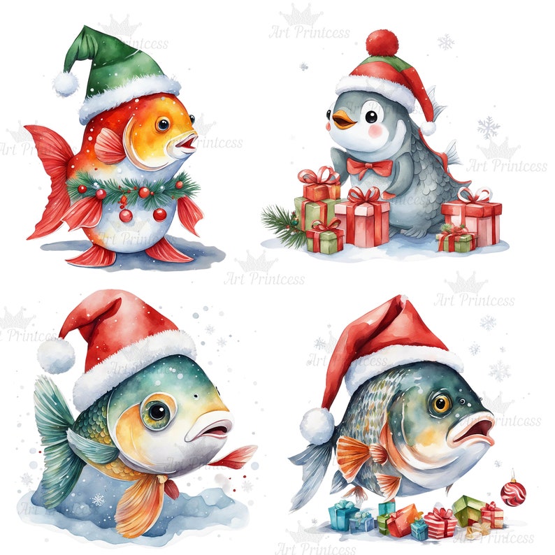 Christmas Fish Clipart PNG Fish in Christmas Hat Clipart Nautical ...