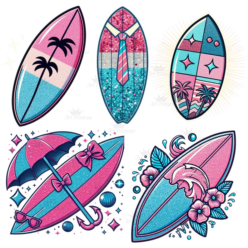 Preppy Summer Surfboards Graphics Transparent Background Clipart Preppy ...