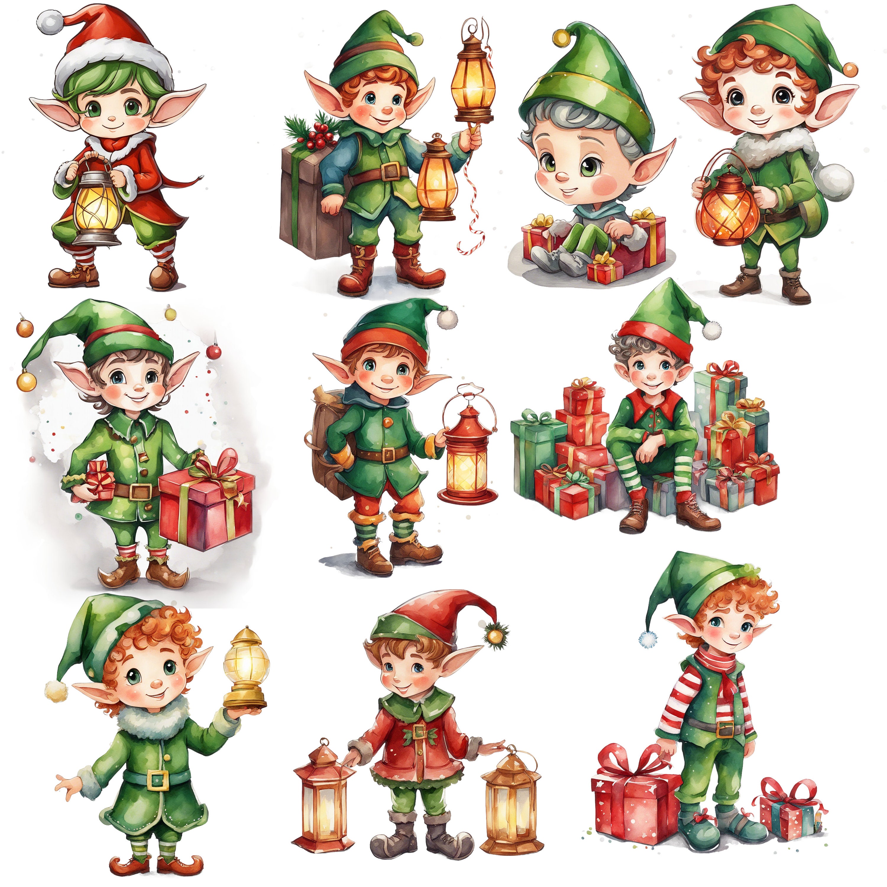80 Christmas Elf Clipart Bundle Christmas Elves PNG Cute Watercolor ...