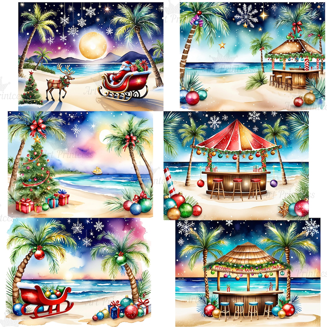 Tropical Christmas Watercolor Palm Tree Clipart Palm Tree Beach ...