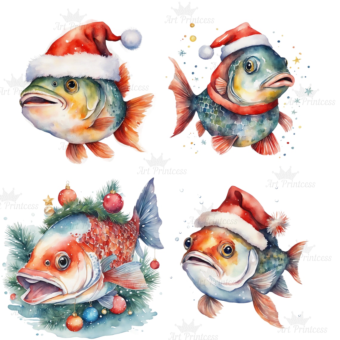 Christmas Fish Clipart PNG Fish in Christmas Hat Clipart Nautical ...