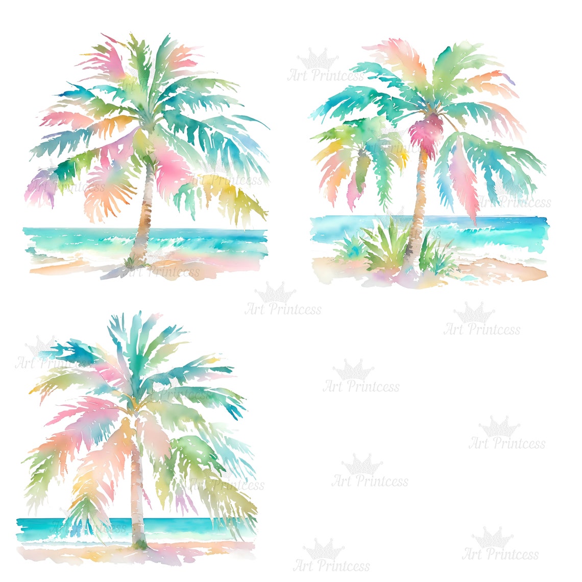 Preppy Palm Tree Watercolor Clipart PNG Pastel Tropical Palm Tree ...