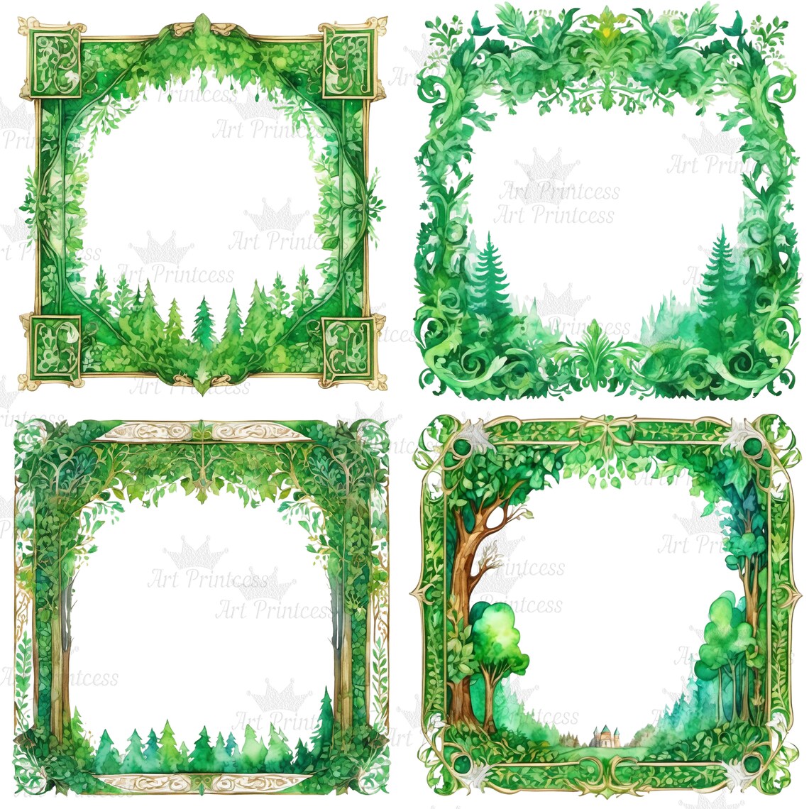 Watercolor Forest Frame Clipart Digital Paper Crafts Frame Border ...