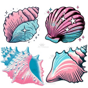 Preppy Seashell Watercolor Clipart PNG Pastel Tropical Glitter Seashell ...