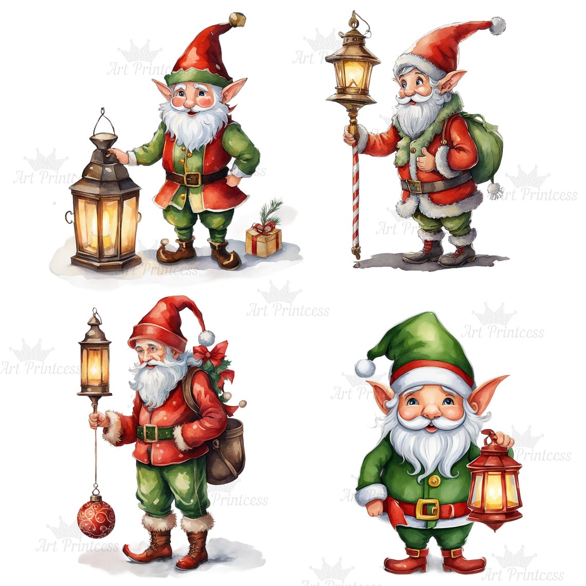 Old Christmas Elves Clipart PNG Watercolor Christmas Elfs PNG Old ...