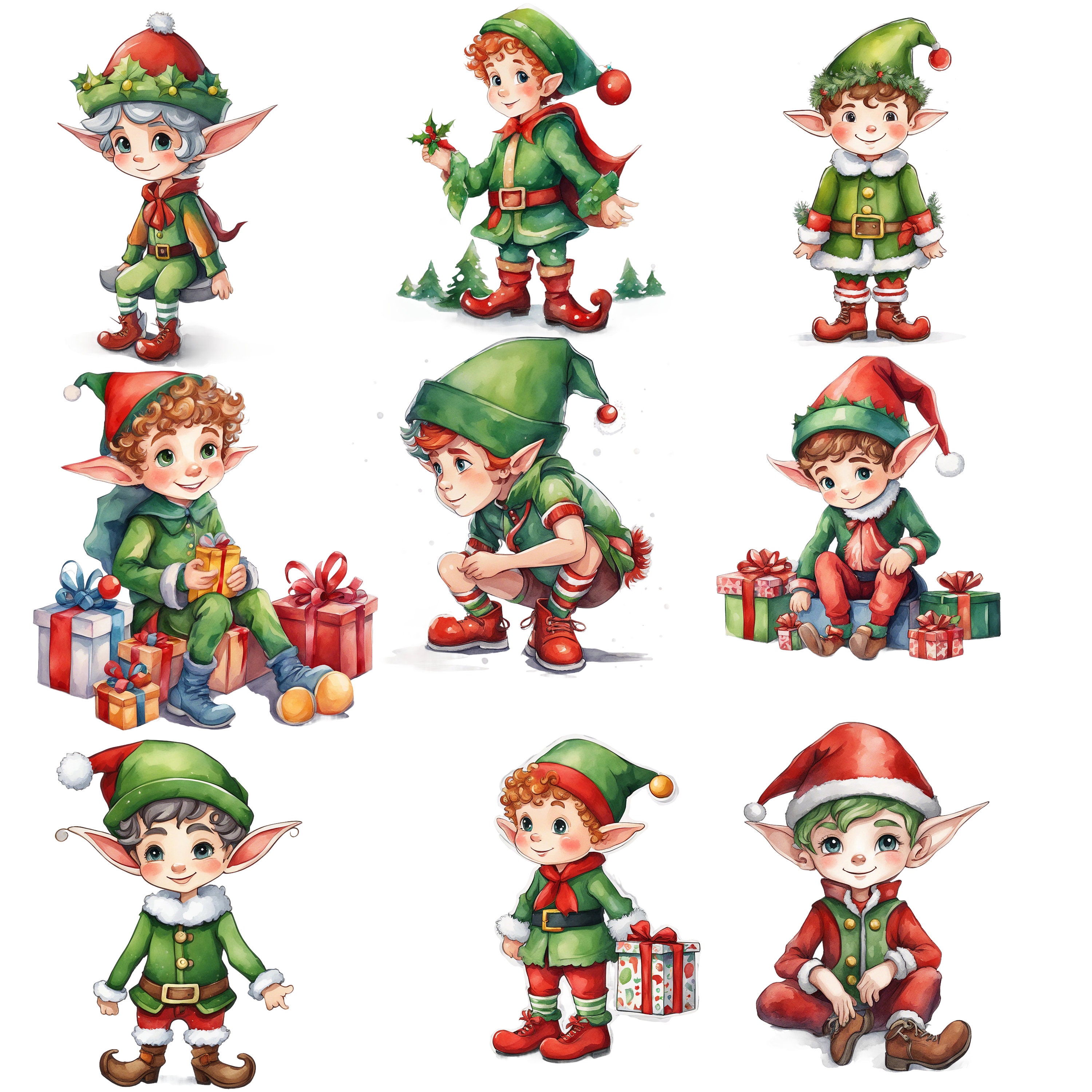 80 Christmas Elf Clipart Bundle Christmas Elves PNG Cute Watercolor ...