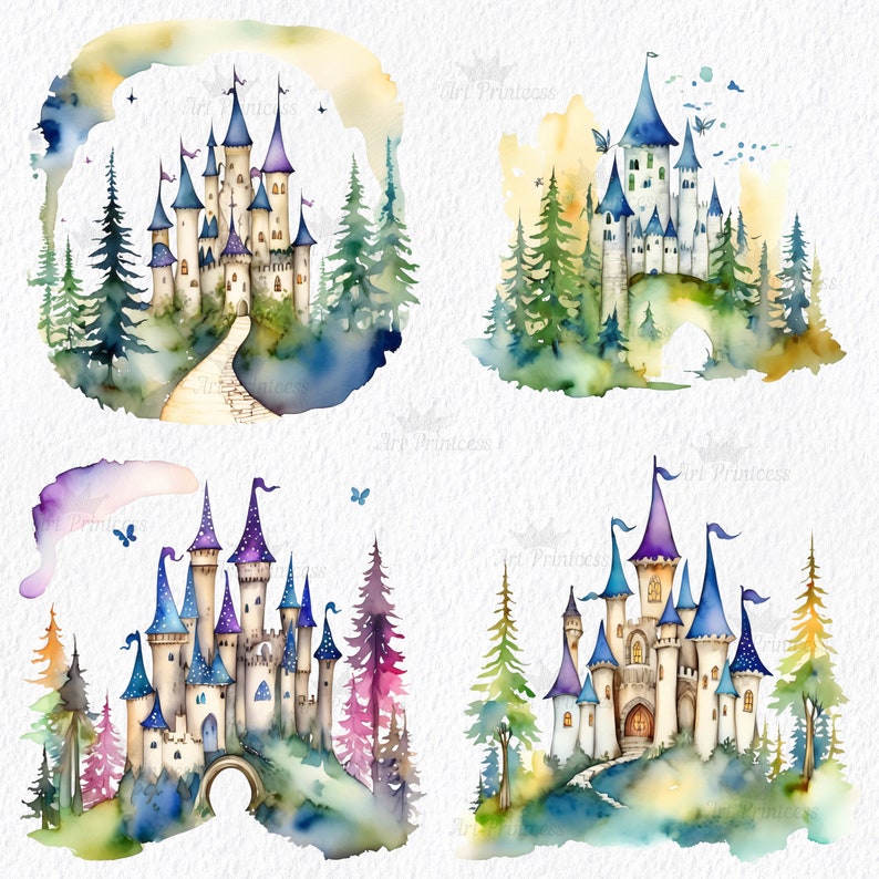 Castle Tower Clipart Watercolor Cute Castle Clipart Transparent ...