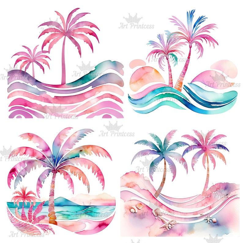 Preppy Palm Tree Watercolor Clipart PNG Pastel Tropical Palm Tree ...