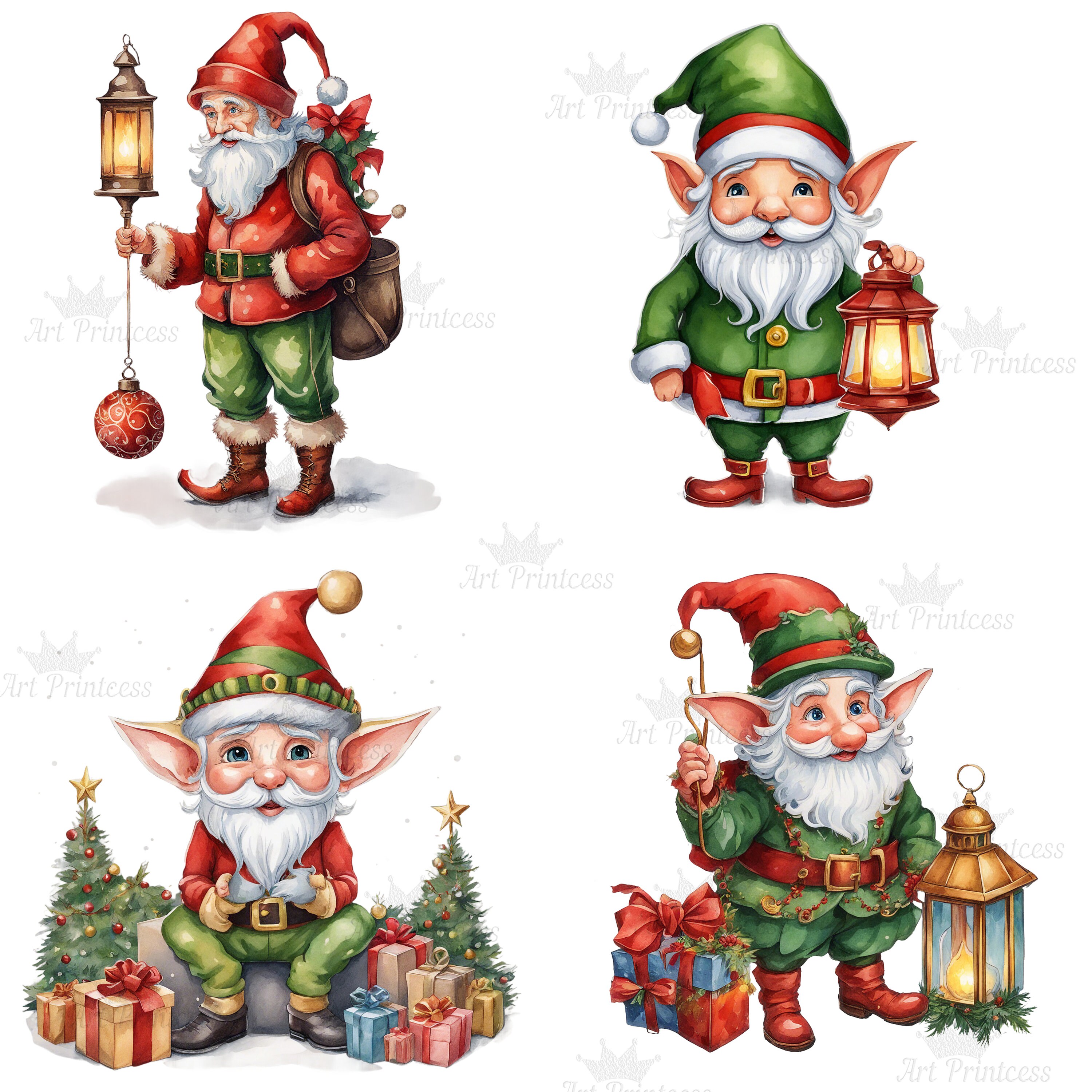 Old Christmas Elves Clipart PNG Watercolor Christmas Elfs PNG Old ...
