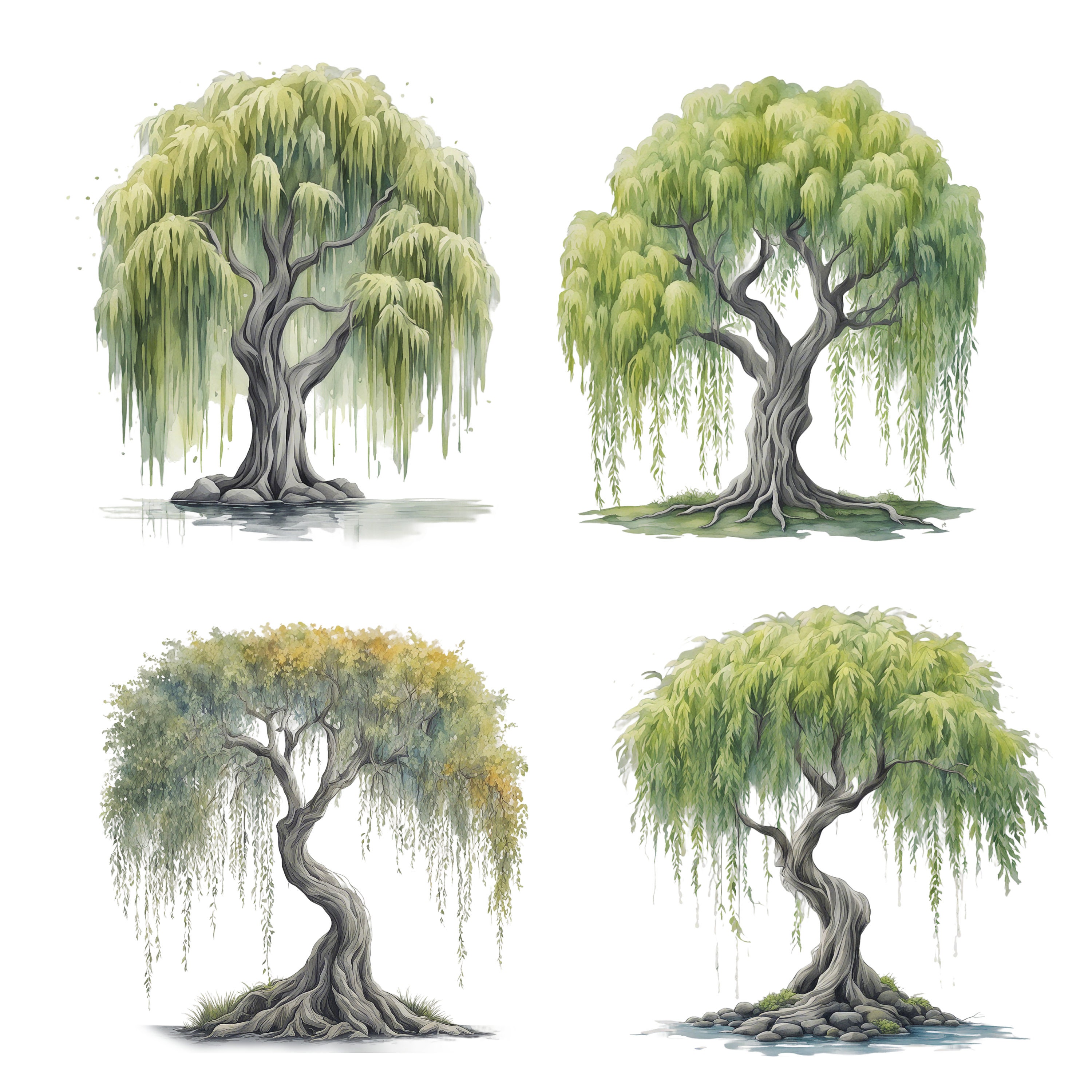 Watercolor Weeping Willow Tree Clipart PNG Willow Tree Graphics ...
