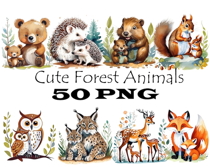 Watercolor Woodland Animals Clipart, Forest Animals Clipart, Cute ...