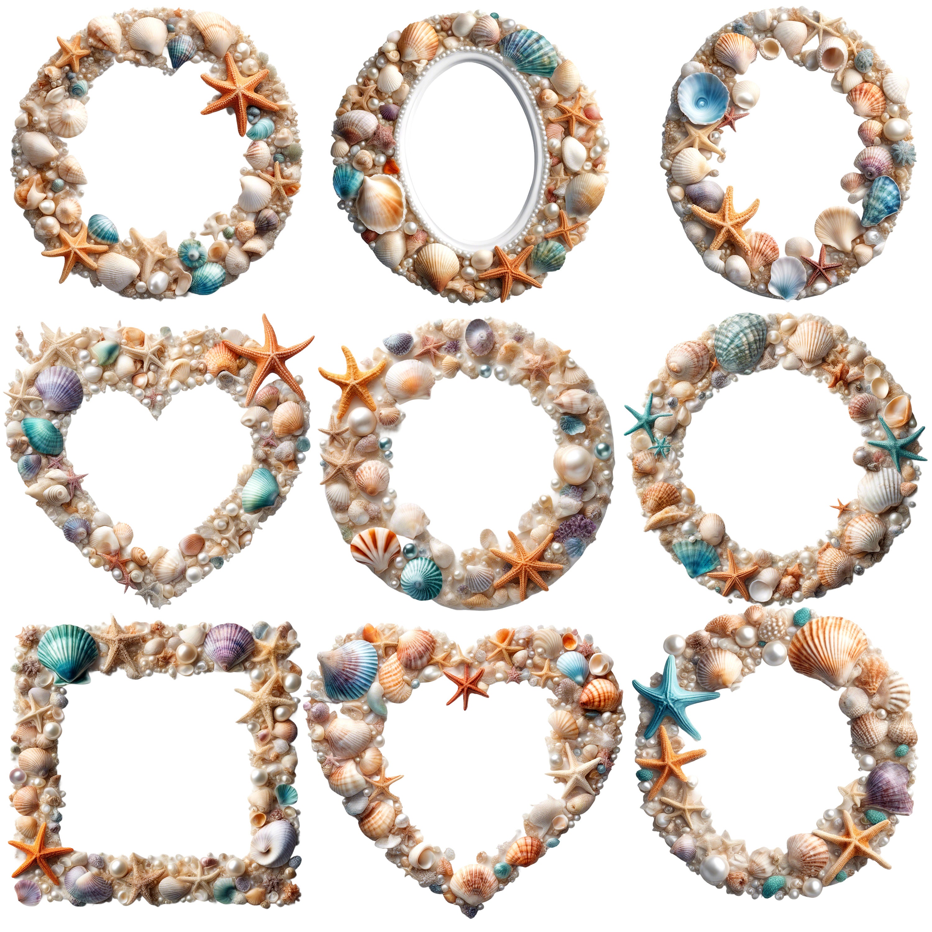 Coastal Tropical Photo Frames Clipart PNG Digital Download Bundle Beach ...