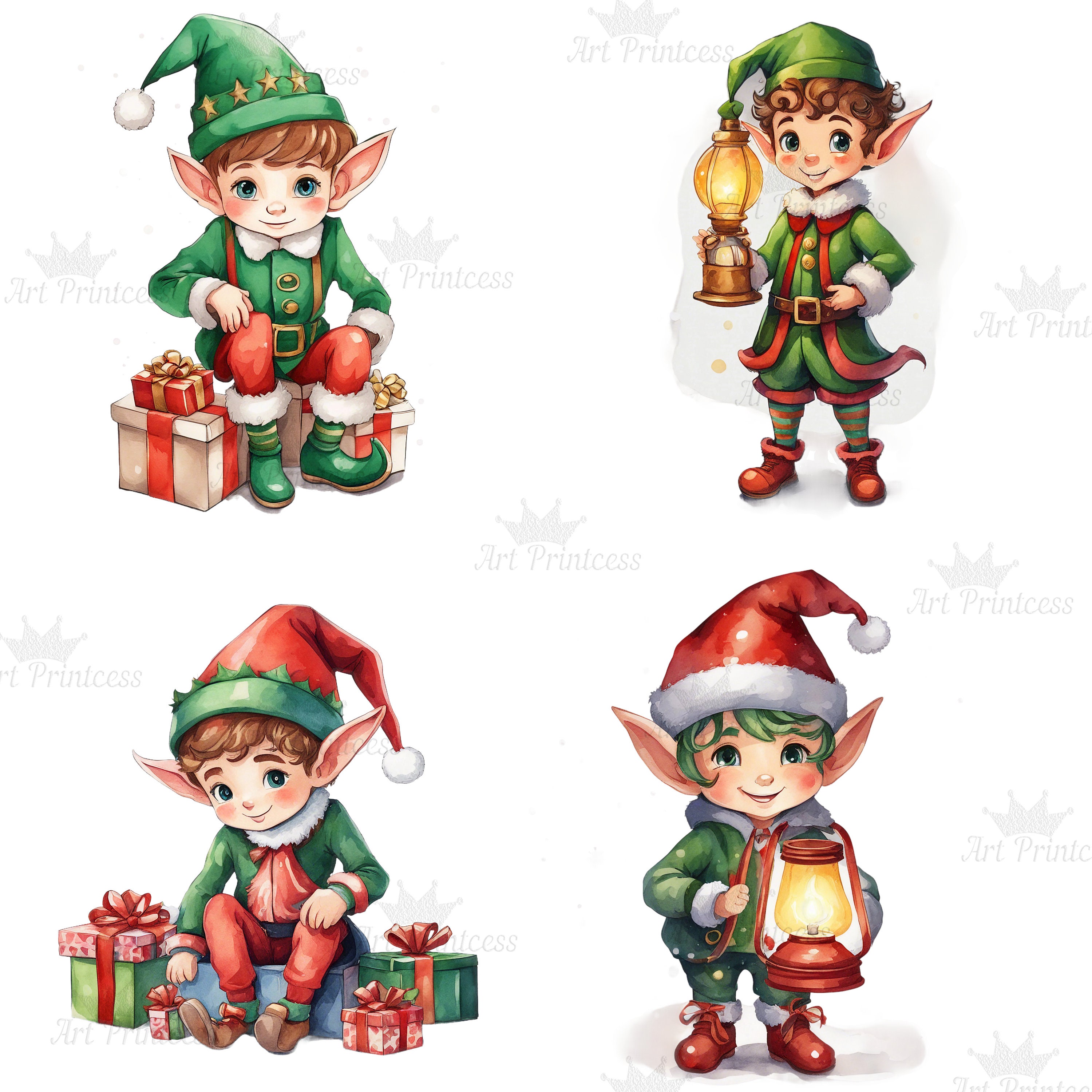 Christmas Elf Boys Clipart PNG Watercolor Christmas Elves Boys Graphics ...